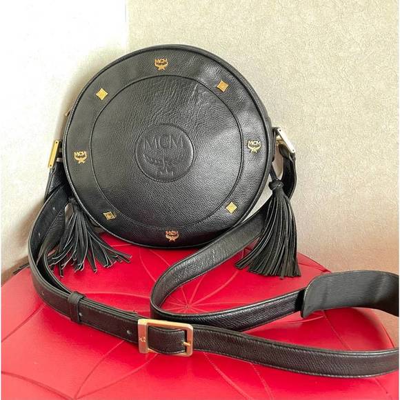 MCM | Bags | Mcm Vintage Black Suzy Wong Grained Leather Round Shoulder ...